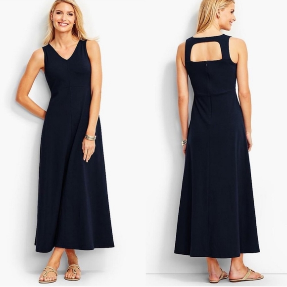Talbots | Dresses | Talbots Square Open Back Jersey Maxi Dress Navy ...